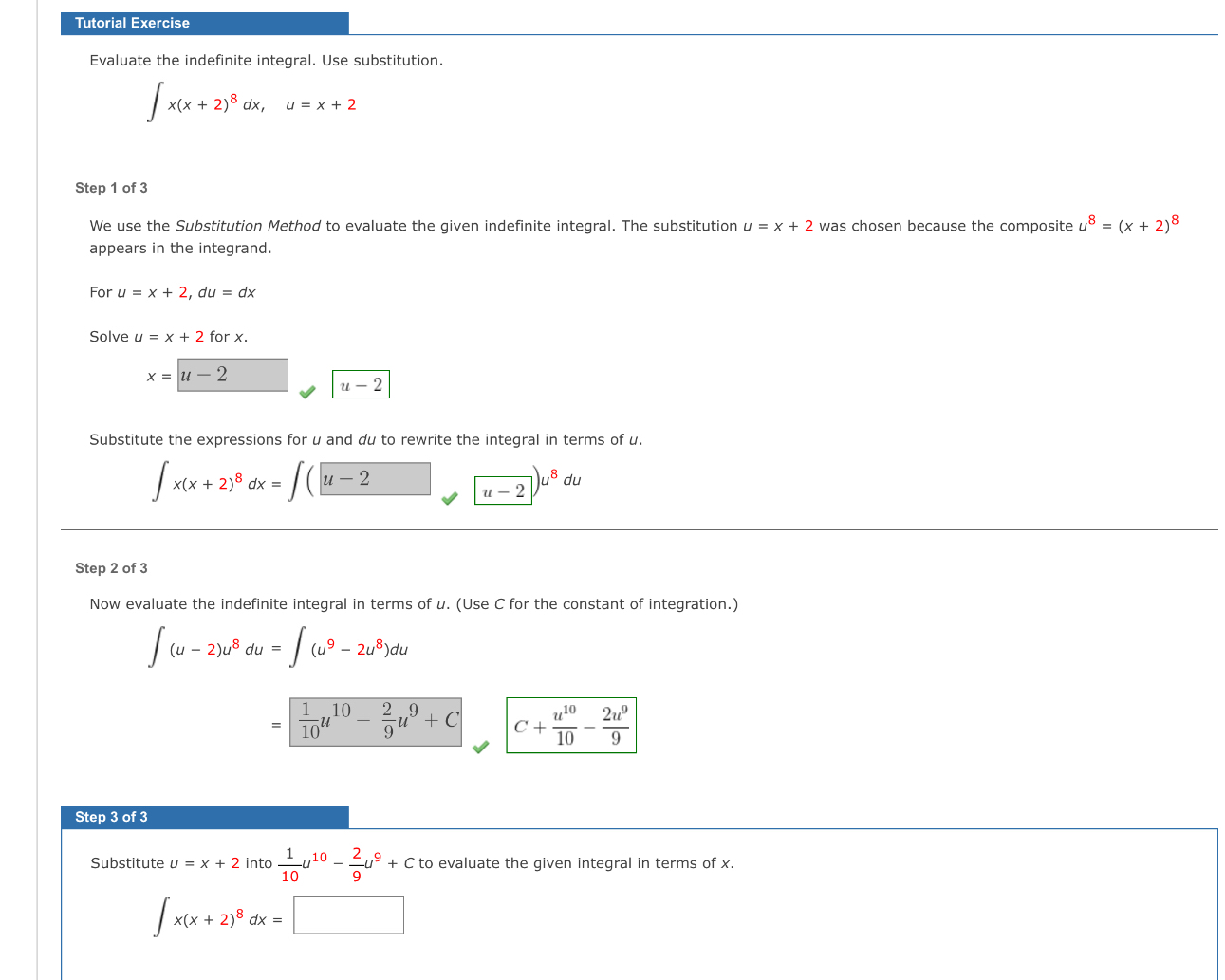Solved Tutorial ExerciseEvaluate the indefinite integral. | Chegg.com
