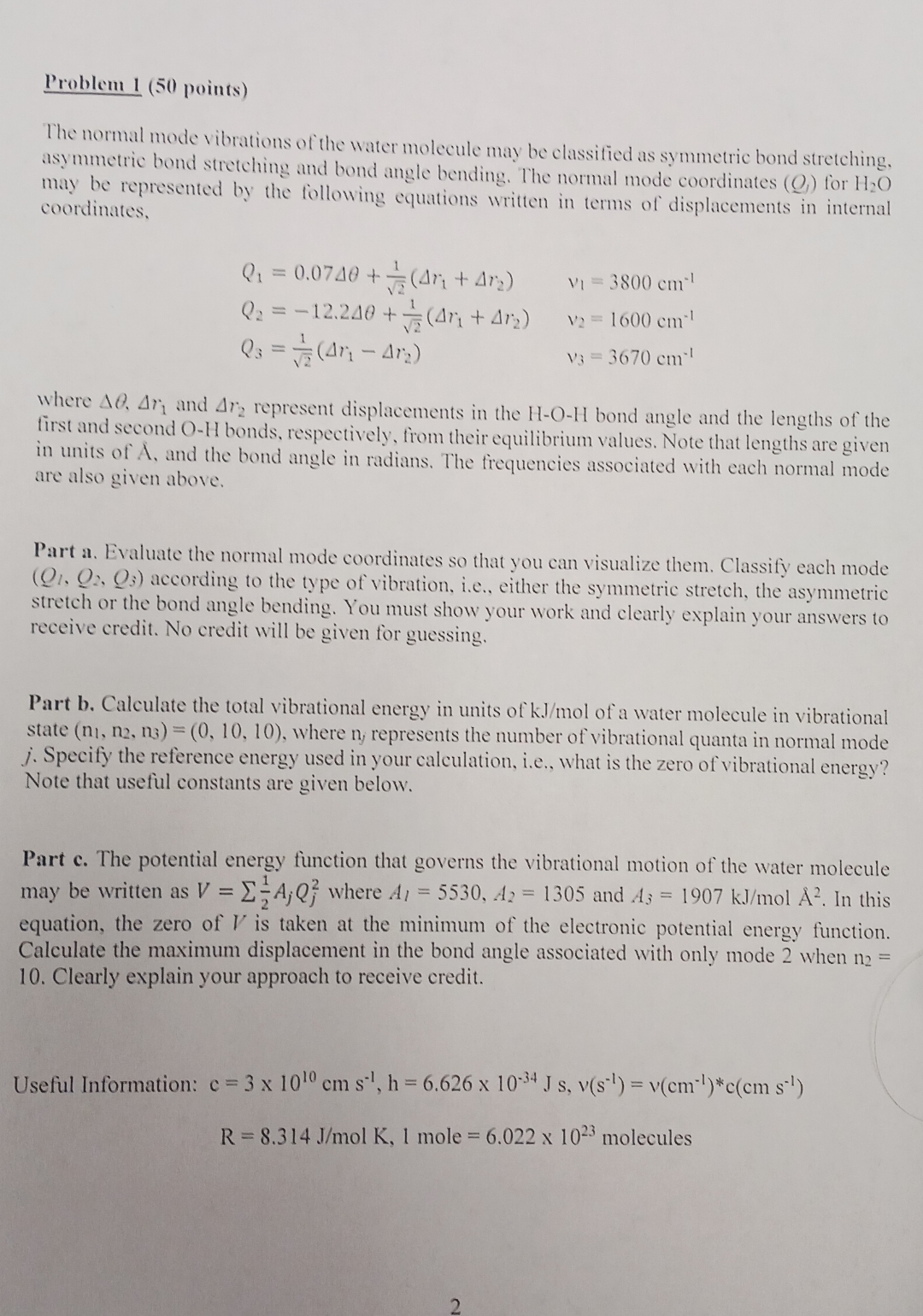Solved Problem 1 ( 50 ﻿points)The normal mode vibrations of | Chegg.com