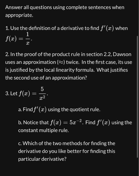 Solved Answer all questions using complete sentences when | Chegg.com