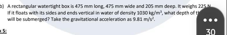 Solved A rectangular watertight box is 475 mm long, 475 mm | Chegg.com