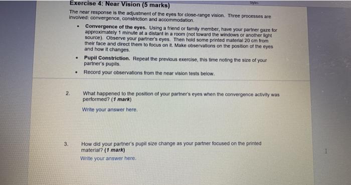 Solved Exercise 4: Near Vision (5 marks) The near response | Chegg.com