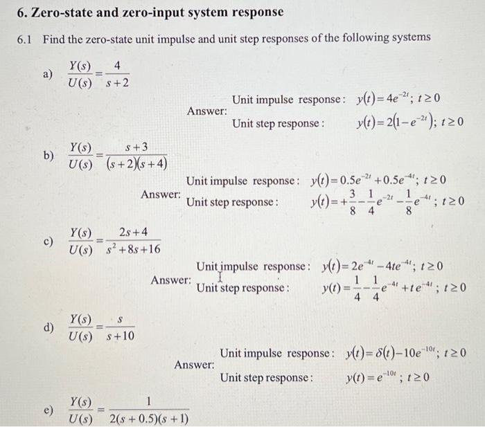 Solved 6. Zero-state and zero-input system response 6.1 Find | Chegg.com