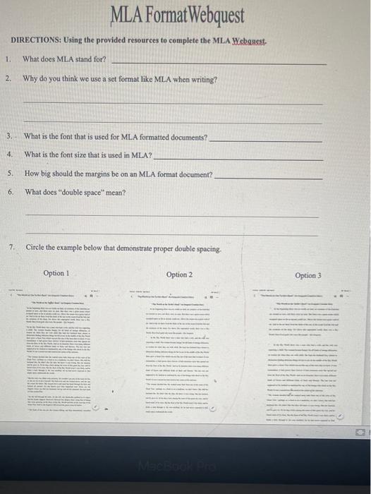 Solved MLA Format Webquest DIRECTIONS: Using the provided | Chegg.com