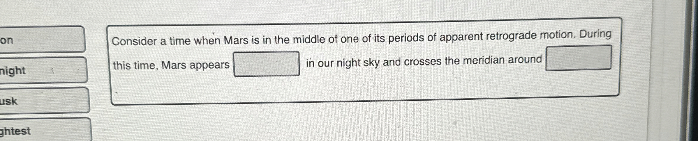 Solved onnightConsider a time when Mars is in the middle of | Chegg.com