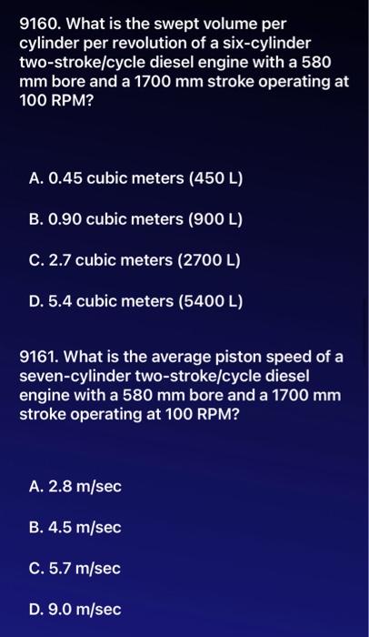 Solved 9160. What is the swept volume per cylinder per | Chegg.com