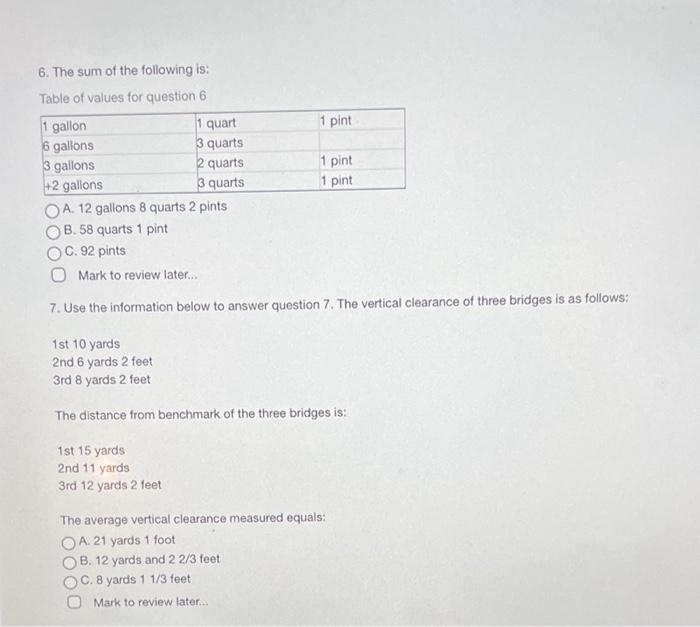 Solved 6. The sum of the following is: Table of values for | Chegg.com