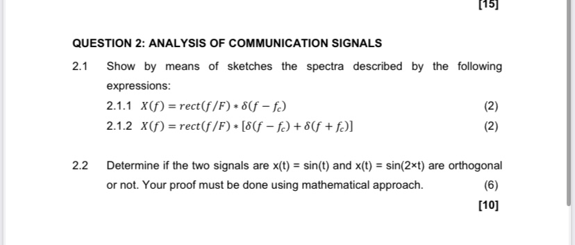 Solved QUESTION 2: ANALYSIS OF ﻿COMMUNICATION SIGNALS2.1 | Chegg.com