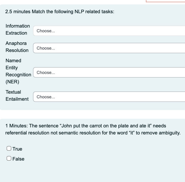 Solved 2.5 ﻿minutes Match the following NLP related | Chegg.com