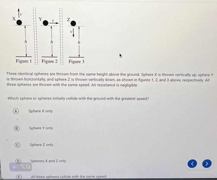 Solved Three identical spheres are thrown from the same | Chegg.com