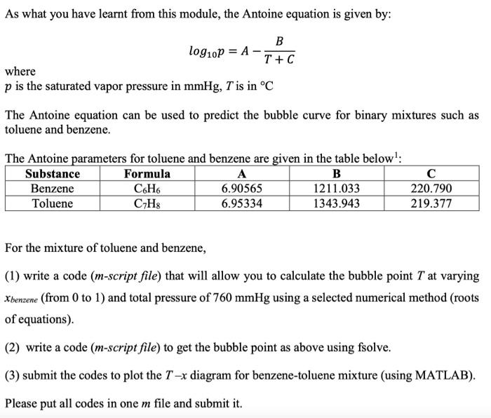 Solved As what you have learnt from this module, the Antoine | Chegg.com