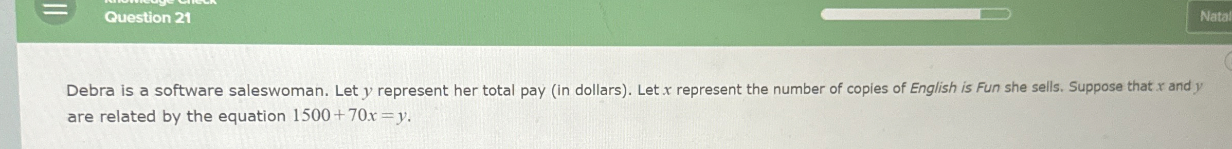Solved Debra is a software saleswoman. Let y ﻿represent her | Chegg.com