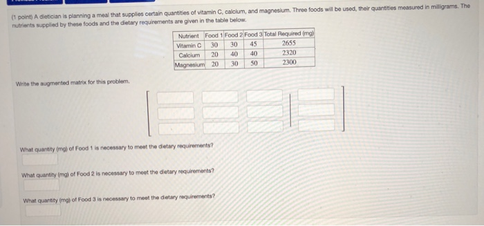 Solved (1 point) A dietician is planning a meal that | Chegg.com