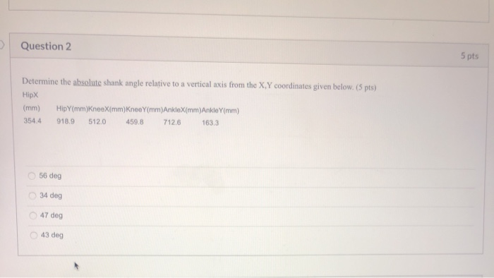 Solved > Question 2 5 pts Determine the absolute shank angle | Chegg.com