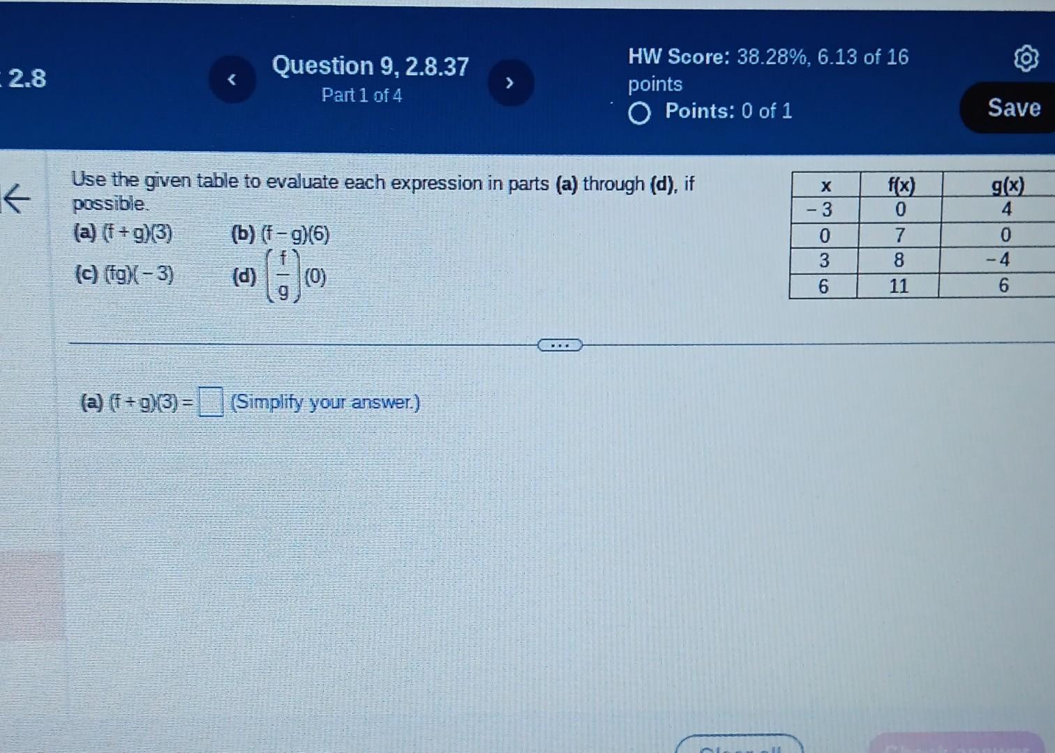 Solved Use the given table to evaluate each expression in | Chegg.com