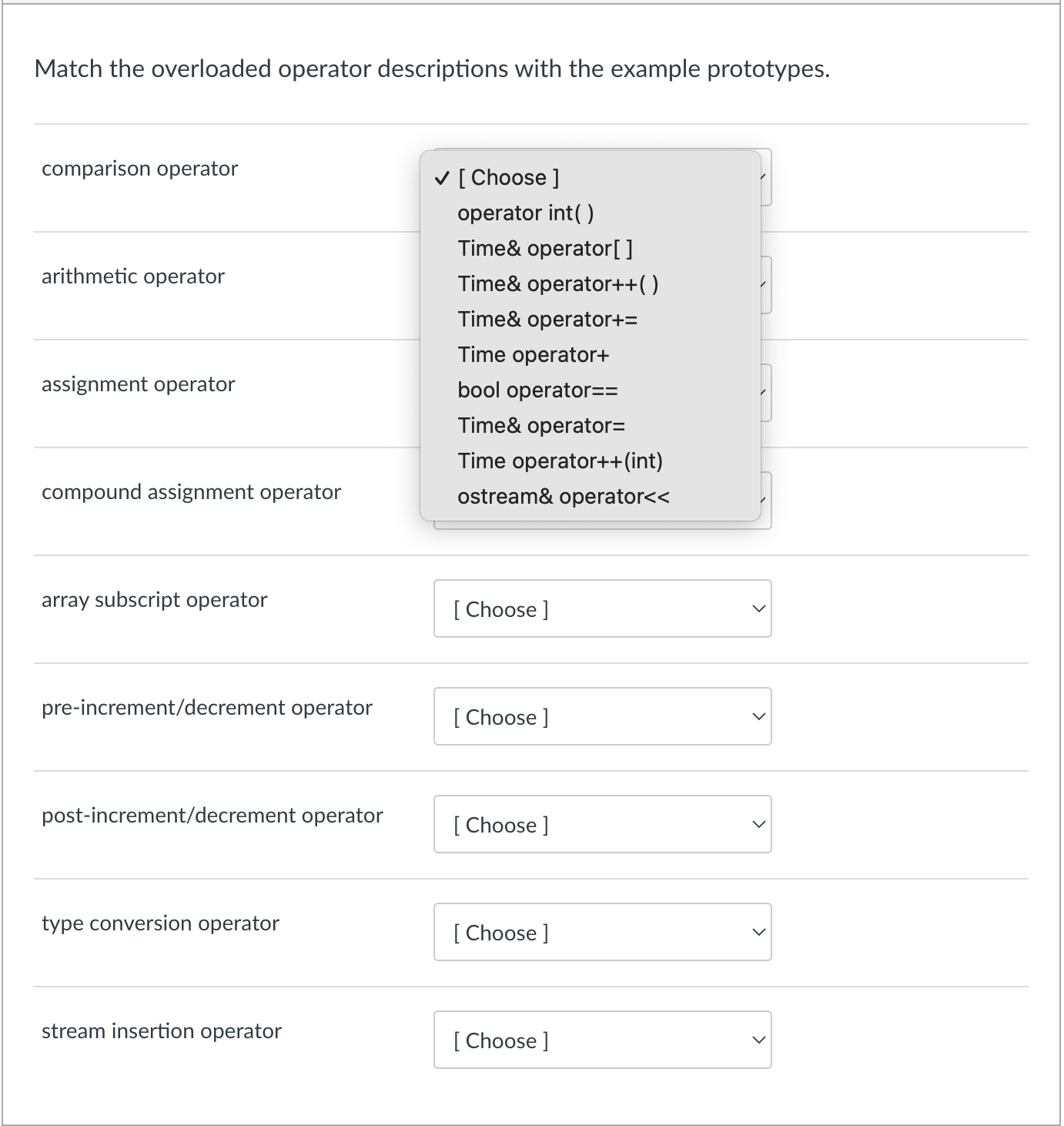 Solved Match the overloaded operator descriptions with the | Chegg.com