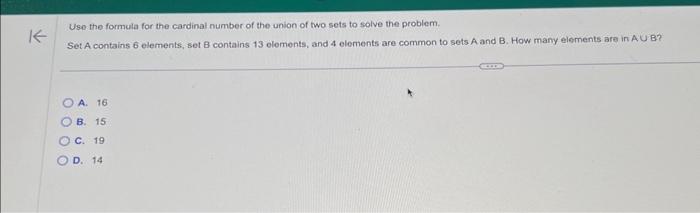 Solved Use the formula for the cardinal number of the union | Chegg.com