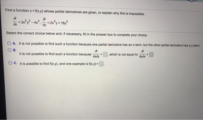 Solved Find a function z=f(x,y) whose partial derivatives | Chegg.com