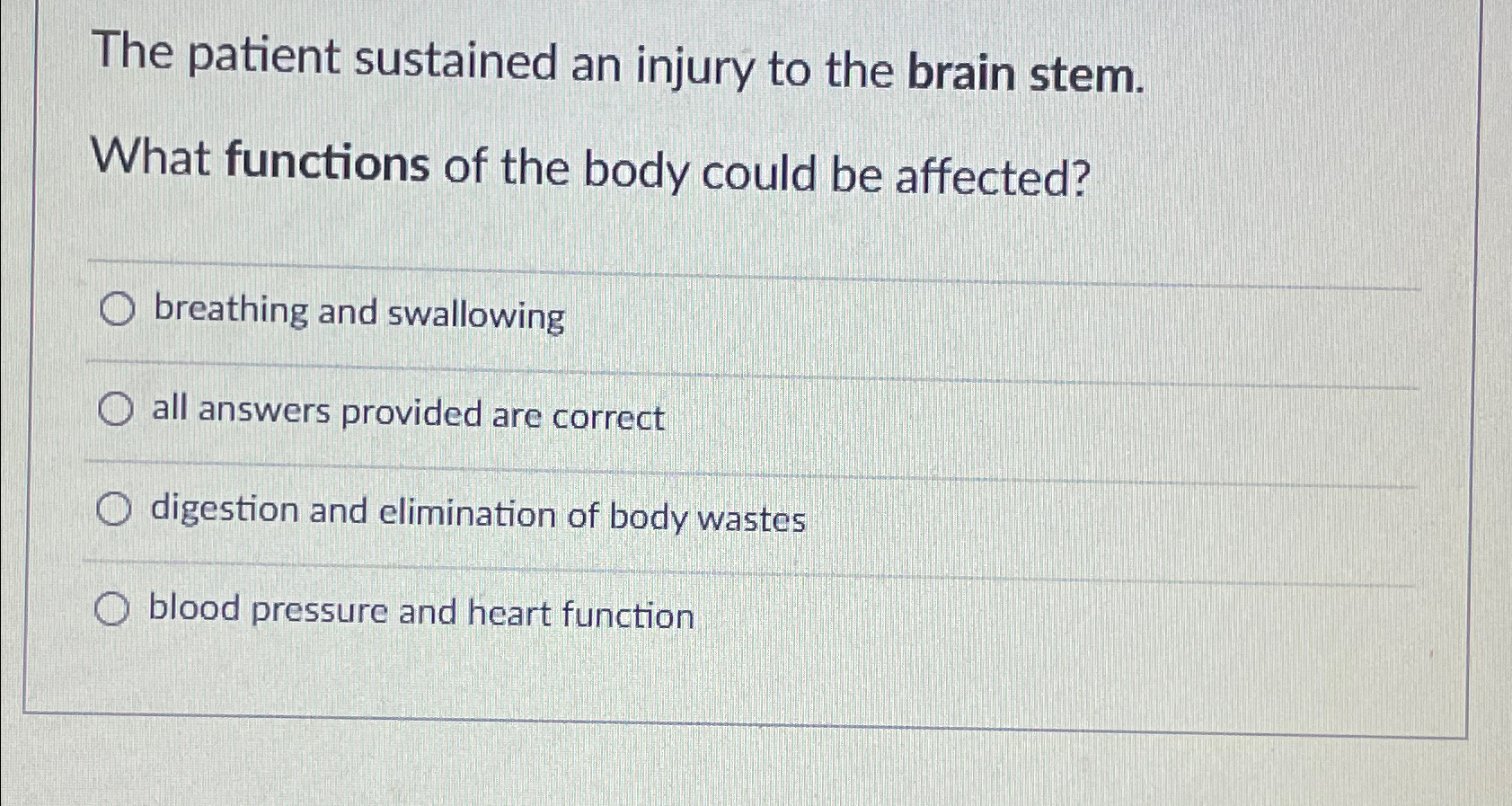 Solved The patient sustained an injury to the brain | Chegg.com