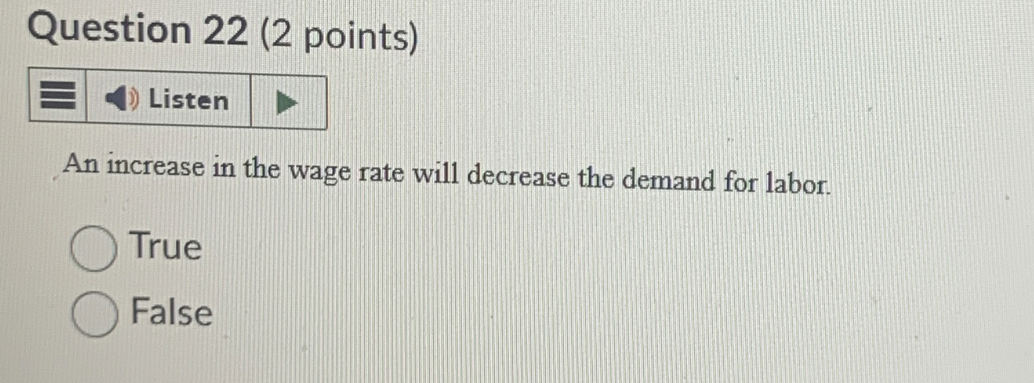 Solved Question 22 (2 ﻿points) An increase in the wage rate | Chegg.com
