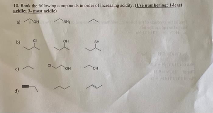 Solved 10. Rank the following compounds in order of | Chegg.com