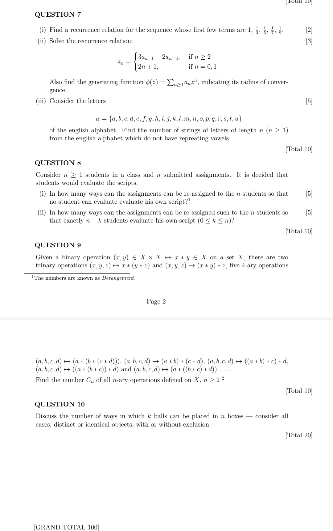 Solved QUESTION 7(i) ﻿Find a recurrence relation for the | Chegg.com