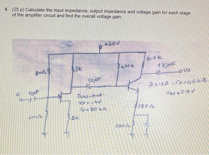 Solved 4. (25 p) Calculate the input impedance, output | Chegg.com