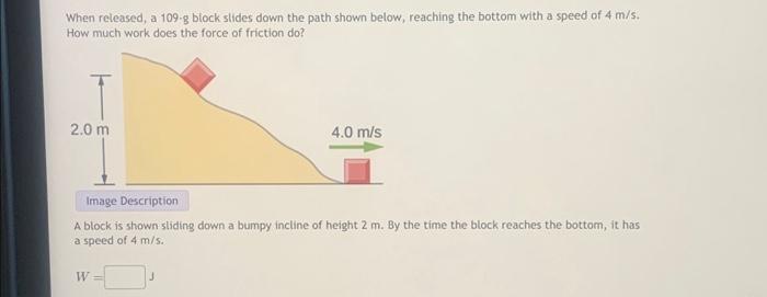Solved When released, a 109-g block slides down the path | Chegg.com