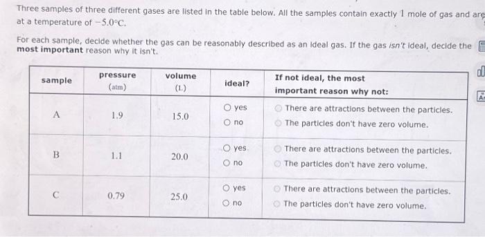 Solved Three samples of three different gases are listed in | Chegg.com