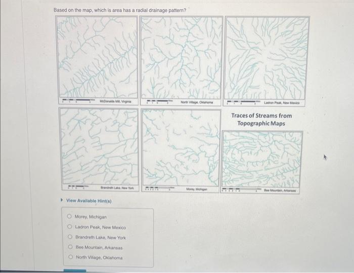 Solved Based on the map, which is area has a radial drainage | Chegg.com