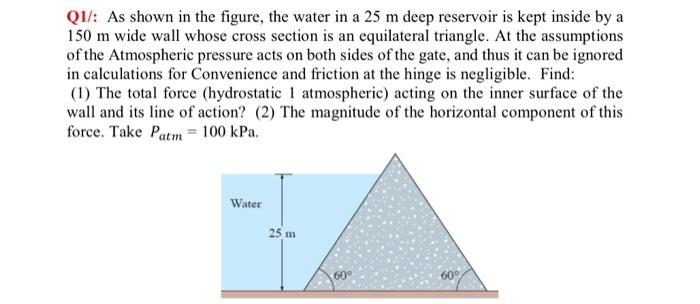 Solved Q1/: As shown in the figure, the water in a 25 m deep | Chegg.com