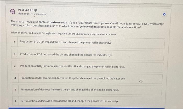 Solved = Post-Lab 8B Q4 Homework - Unanswered The urease | Chegg.com