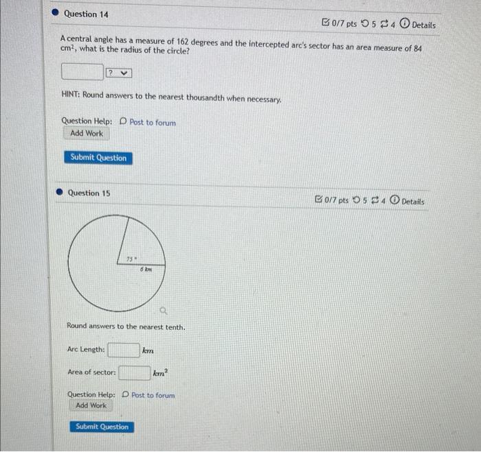 Solved Find the lenath of an arc if the radius of the arc is | Chegg.com
