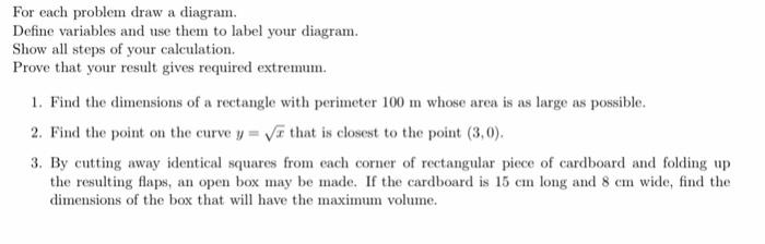 Solved For each problem draw a diagram. Define variables and | Chegg.com