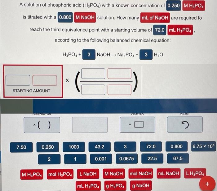 Solved A solution of phosphoric acid (H3PO4) with a known | Chegg.com