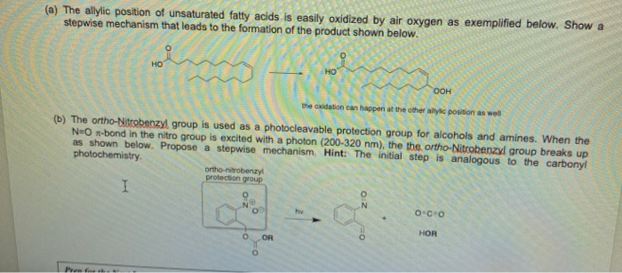 Solved (a) The allylic position of unsaturated fatty acids | Chegg.com