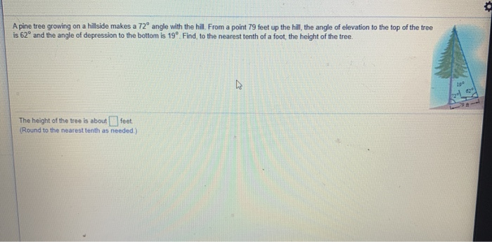 Solved A pine tree growing on a hillside makes a 72° angle | Chegg.com