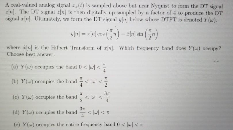 Solved A real-valued analog signal va(t) is sampled above | Chegg.com