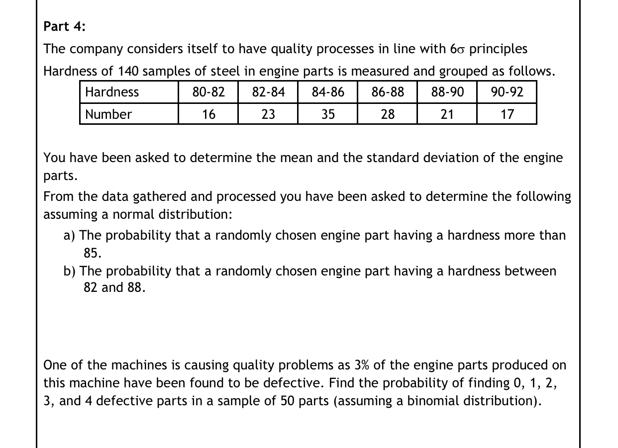 Solved Part 4:The company considers itself to have quality | Chegg.com