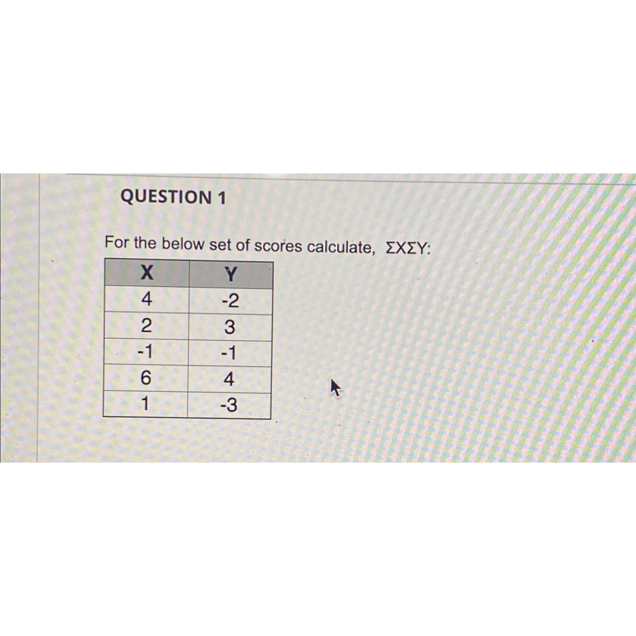 Solved QUESTION 1For the below set of scores calculate, ΣxΣY | Chegg.com