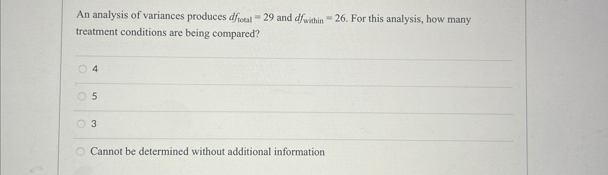 Solved An analysis of variances produces dftotal =29 ﻿and | Chegg.com