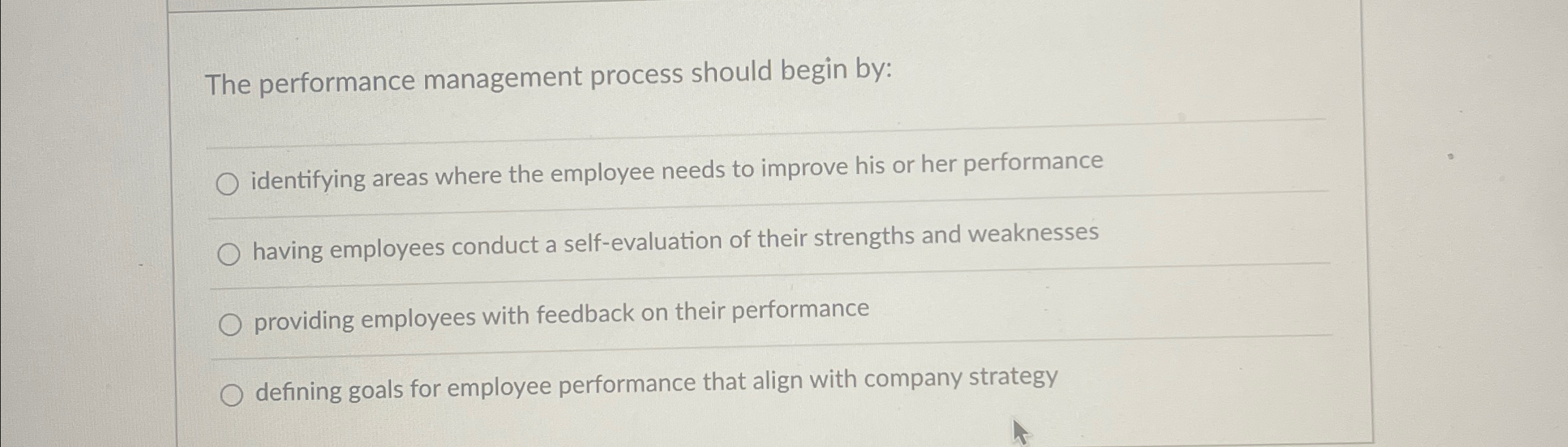 Solved The performance management process should begin | Chegg.com