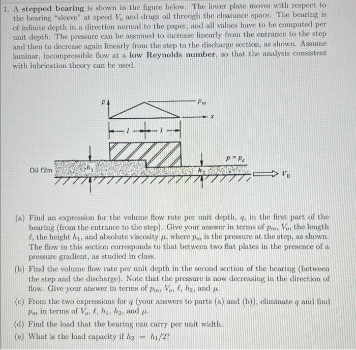 Solved 1. A stepped bearing is shown in the figure below. | Chegg.com