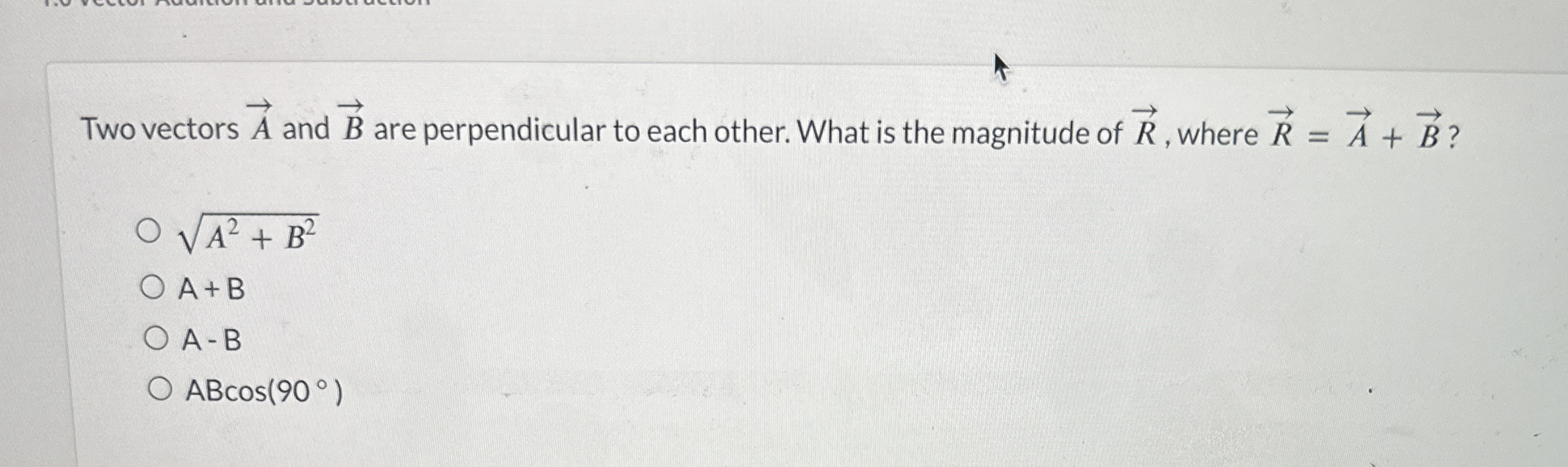 Solved Two vectors vec(A) ﻿and vec(B) ﻿are perpendicular to | Chegg.com