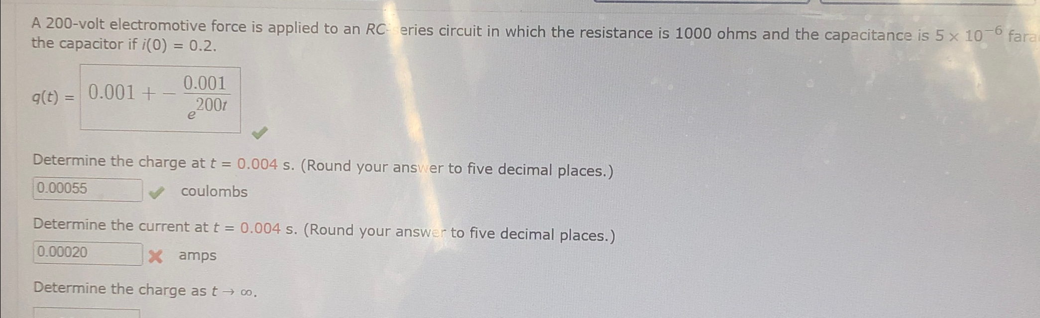 Solved A 200-volt electromotive force is applied to an RC | Chegg.com