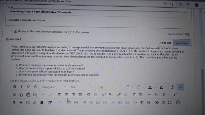 ultra/courses/ 49976-1/cl/outline Remaining Time: 1 | Chegg.com