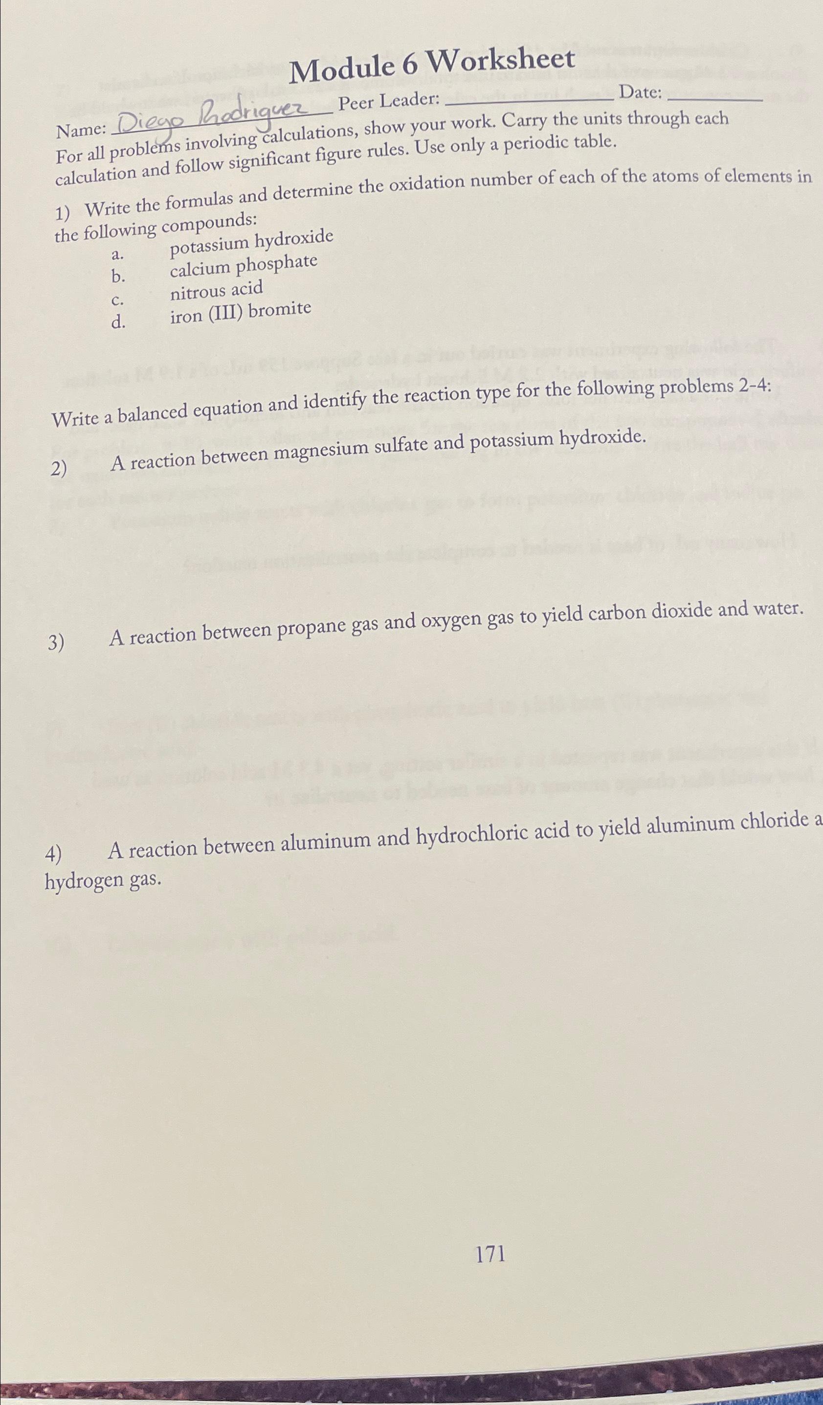Solved Module 6 Worksheet\\nName: Diego Rodriguez Peer | Chegg.com