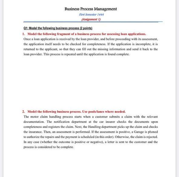 Q1: Model the following business process (2 points) | Chegg.com