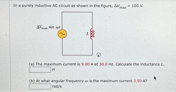 Solved In a purely inductive AC circuit as shown in the | Chegg.com