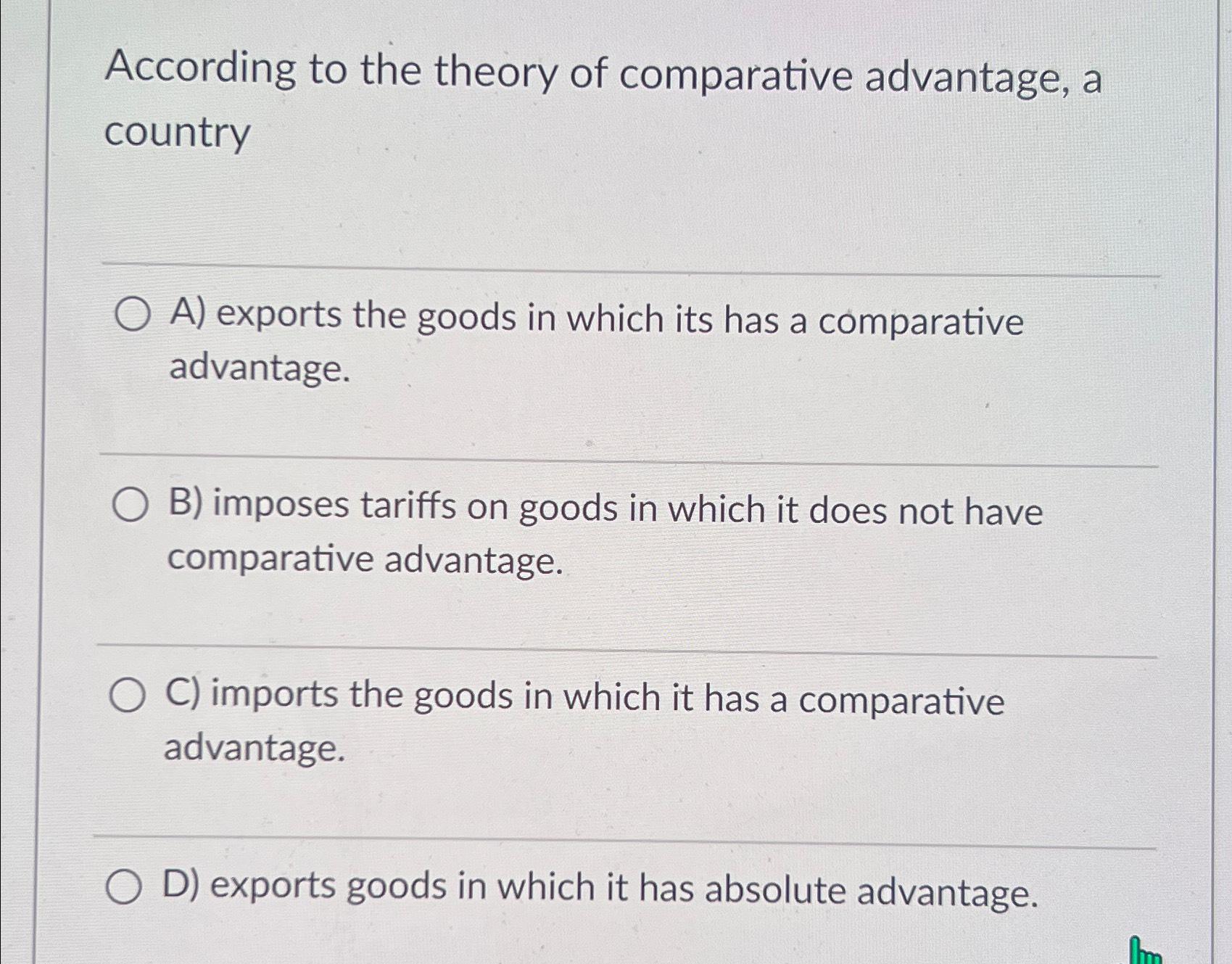 Solved According to the theory of comparative advantage, a | Chegg.com