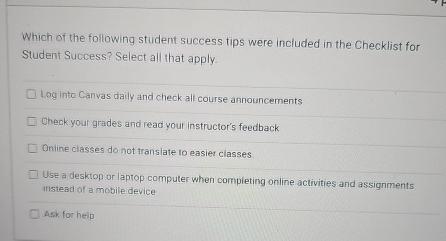 Solved Which of the following student success tips were | Chegg.com